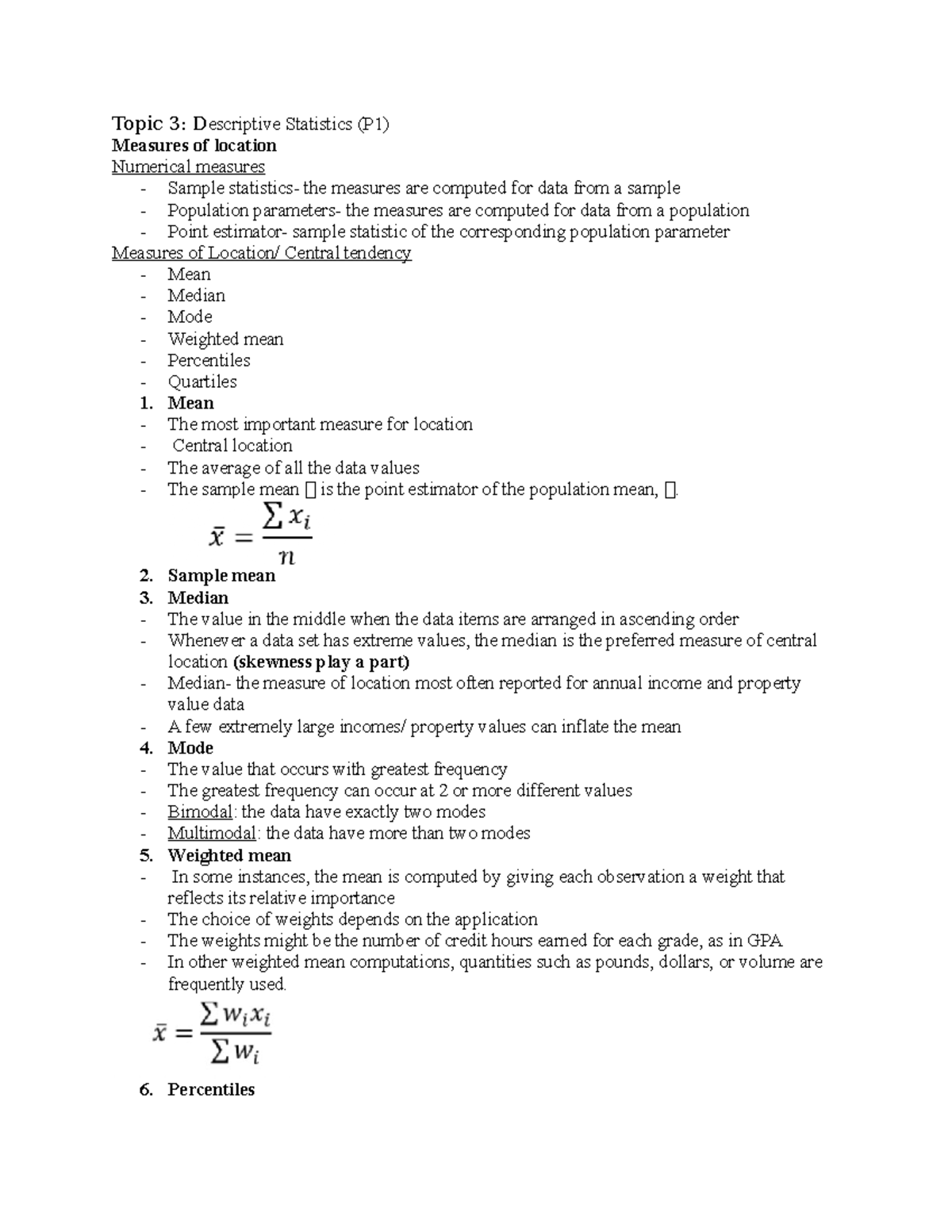 Topic 3 - Measures of location - Topic 3: Descriptive Statistics (P1 ...