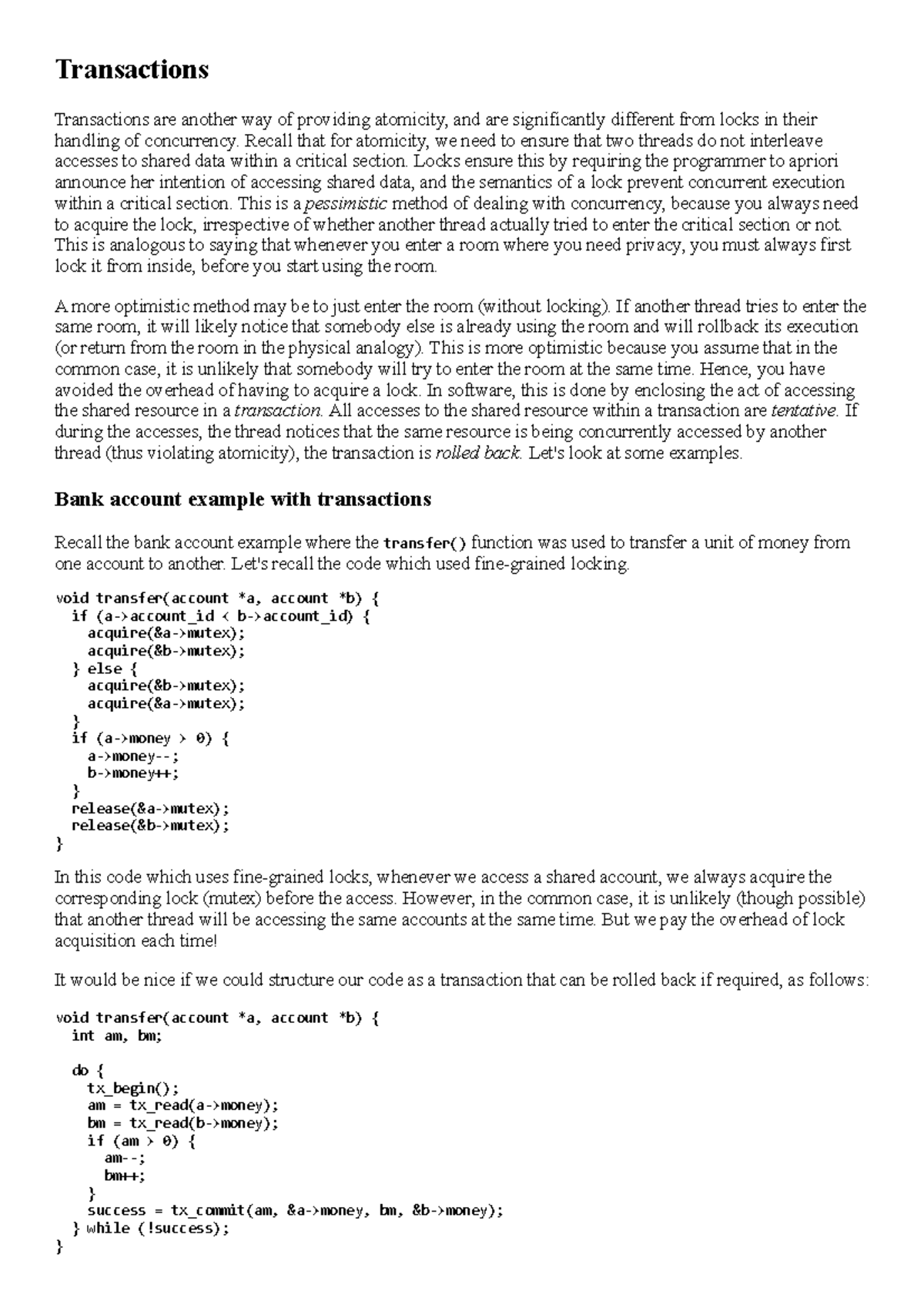 L26 - Operating Systems - Transactions Transactions are another way of ...