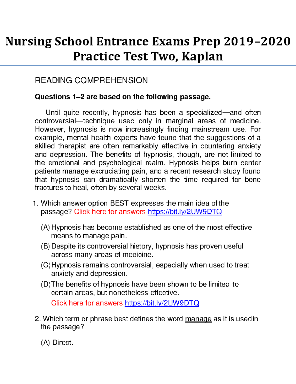 Nursing School Entrance Exams Prep 2019 2020 Practice Test Two Kaplan ...