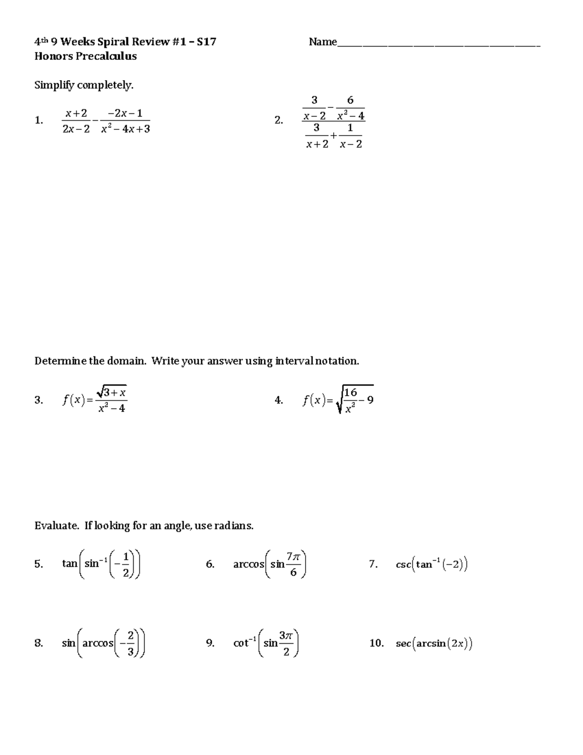 4th 9 Weeks Spiral Review #1 - S18-1 - 4 th 9 Weeks Spiral Review # 1 ...