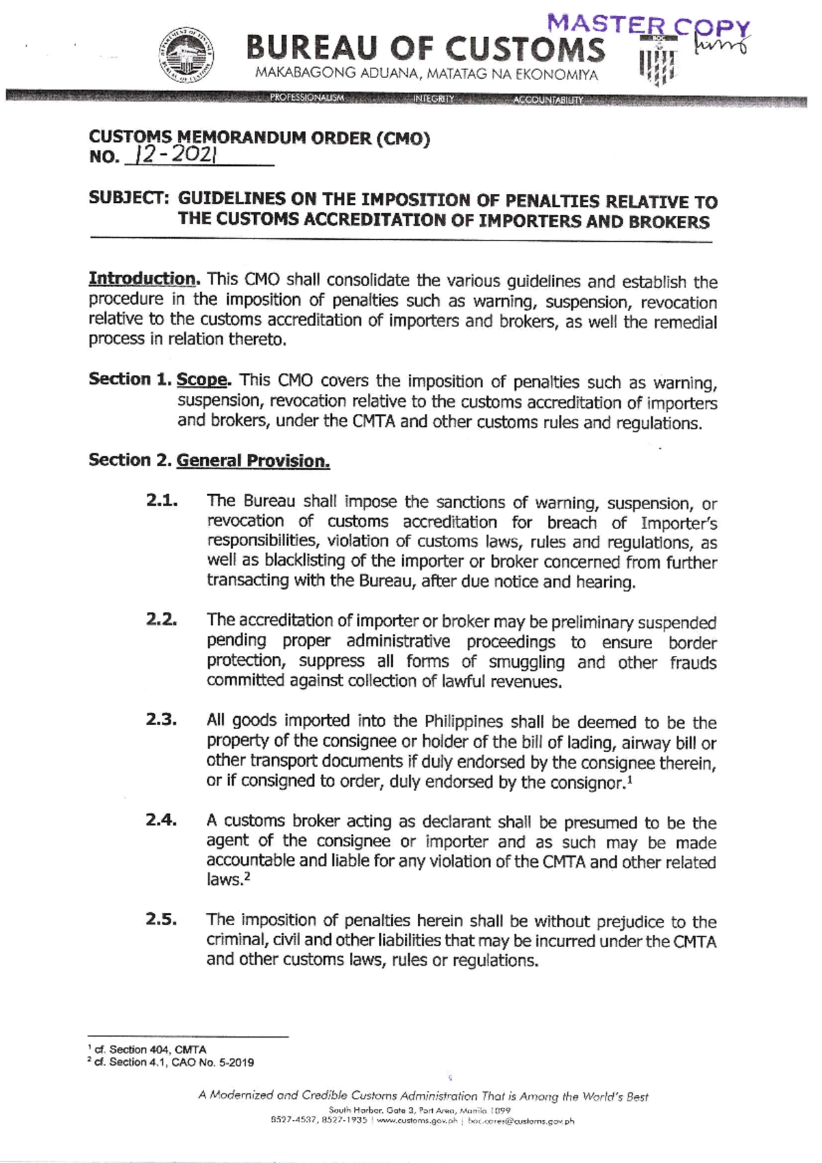 Cmo-12-2021-Guidelines on the Imposition of Penalties relative to the ...