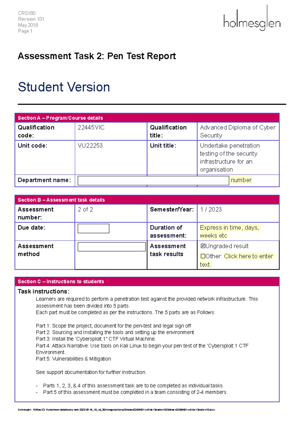 202310 CRS180 VU22253 AT 2of2 Report Template v1 - Assessment Task 2 ...