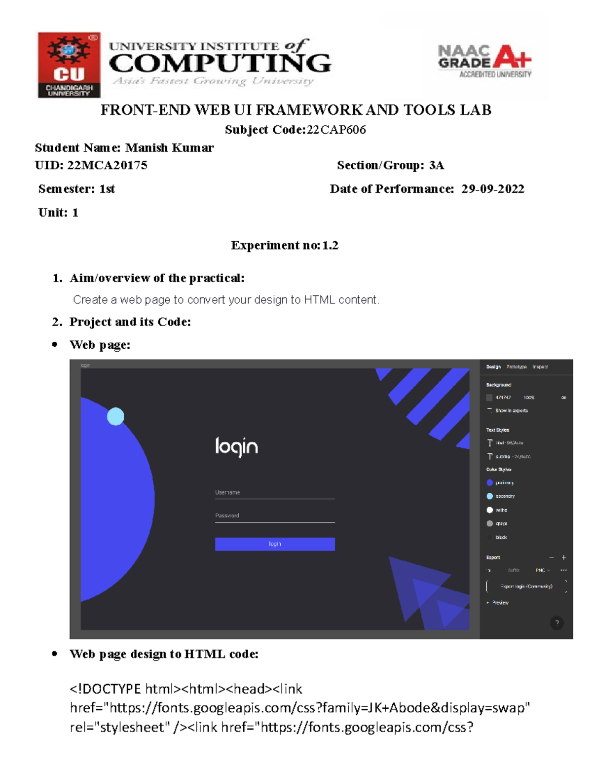 22MCA2017 5.EXP1.2 WEB UI - FRONT-END WEB UI FRAMEWORK AND TOOLS LAB ...