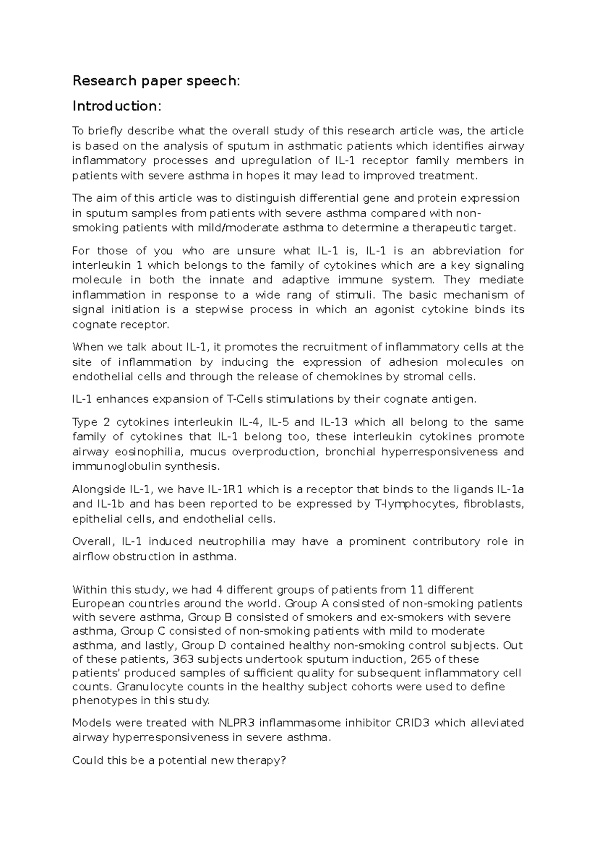 Assessment 3 - Research paper speech - Research paper speech ...