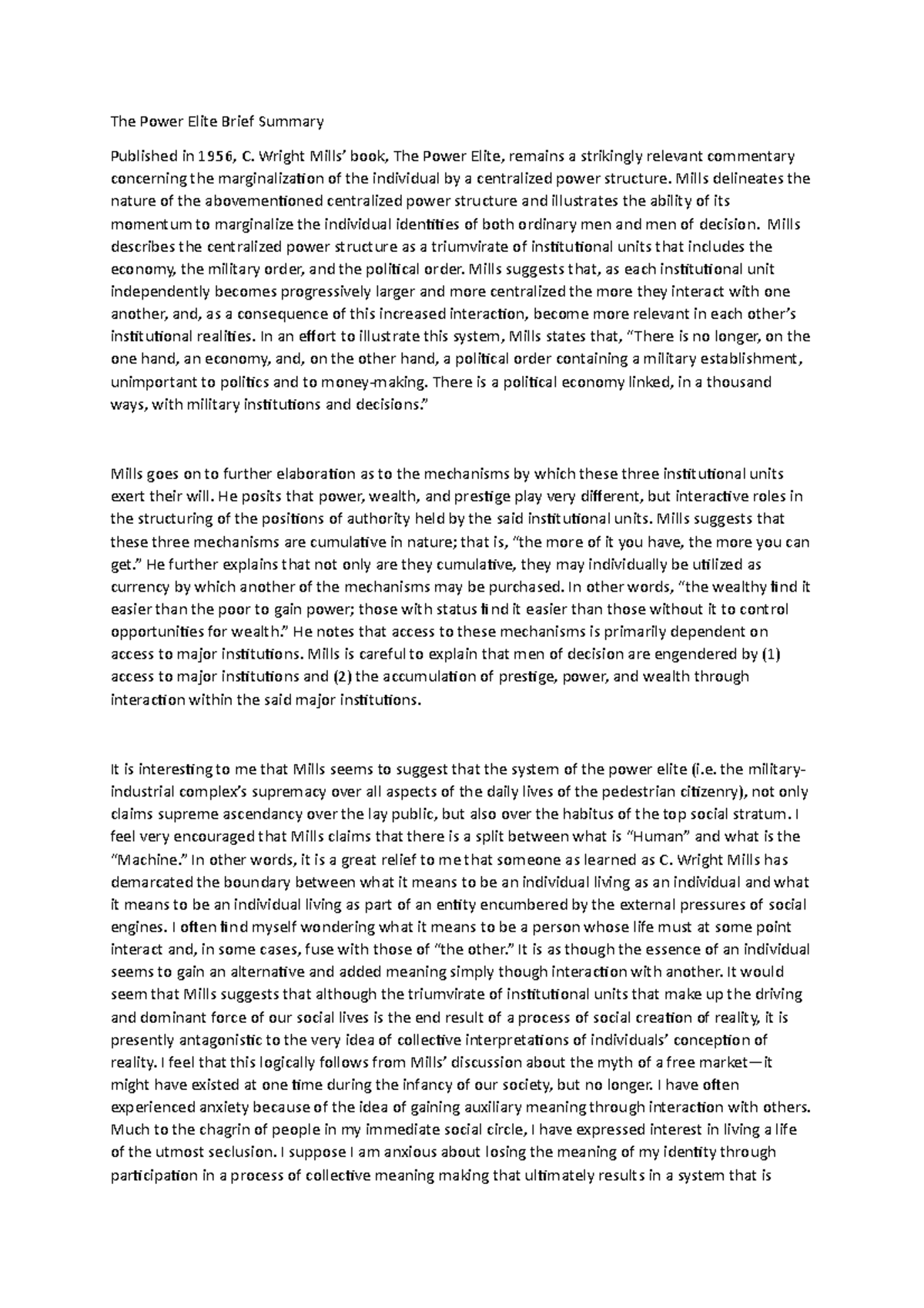 The Power Elite Brief Summary - Wright book, The Power Elite, remains a ...