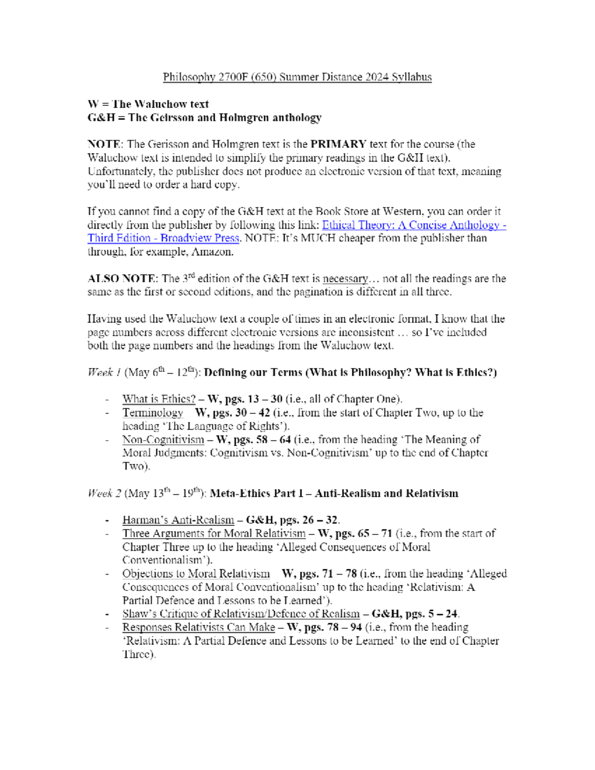 2. Philosophy 2700 Syllabus Summer Distance 2024 - Philosophy 2700F ...