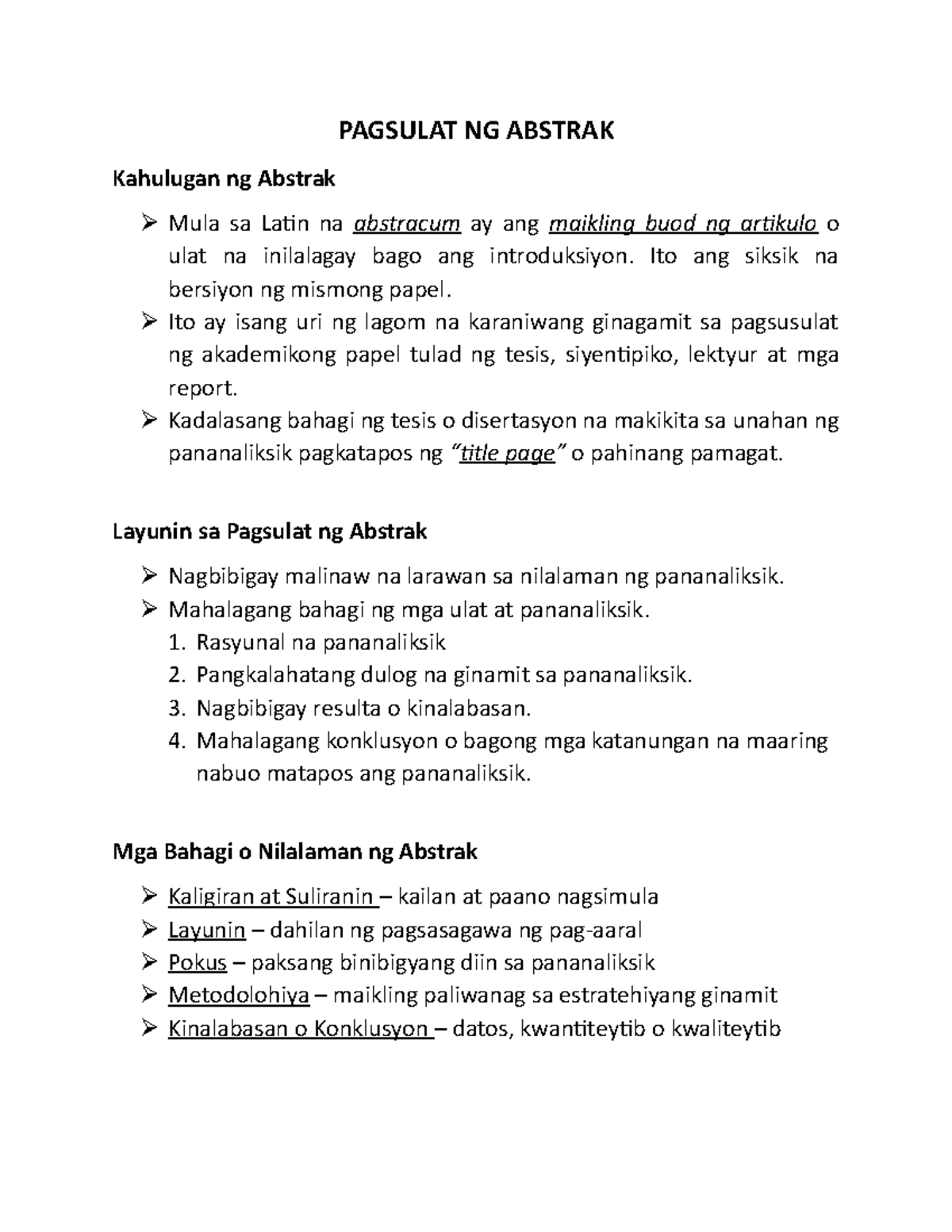 Pagsulat Ng Abstrak Final Pagsulat Ng Abstrak Kahulugan Ng Abstrak