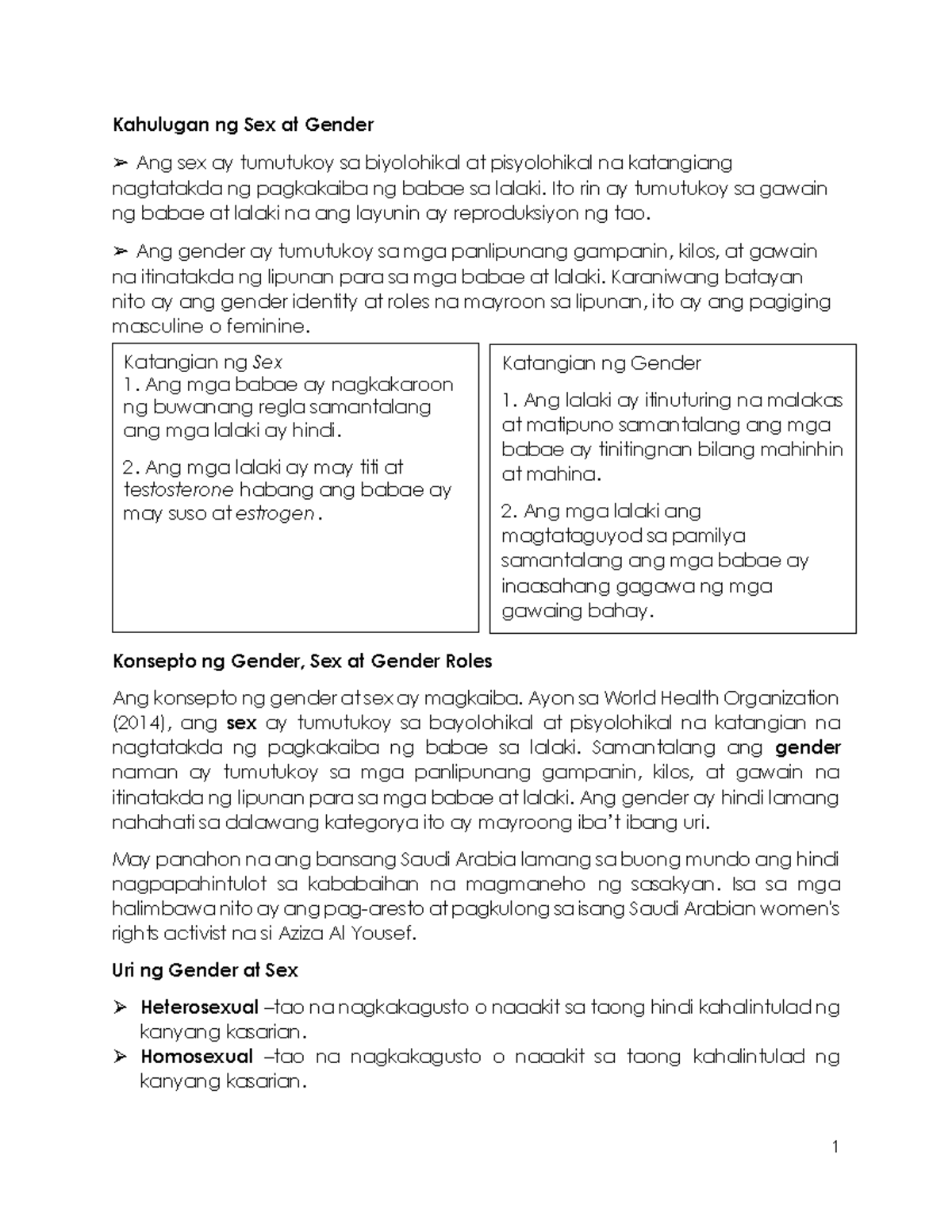 AP-Reviewer-3rd-Grading - Kahulugan ng Sex at Gender Ang sex ay ...