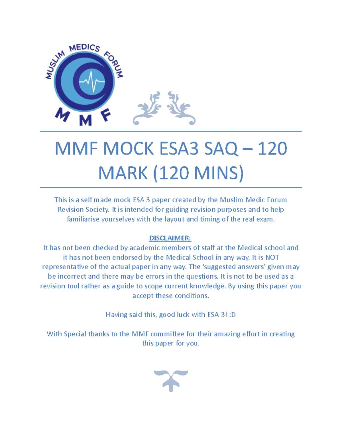 ESA3 SAQ Question Paper 2021 22 - MMF MOCK ESA3 SAQ – 120 MARK (120 ...