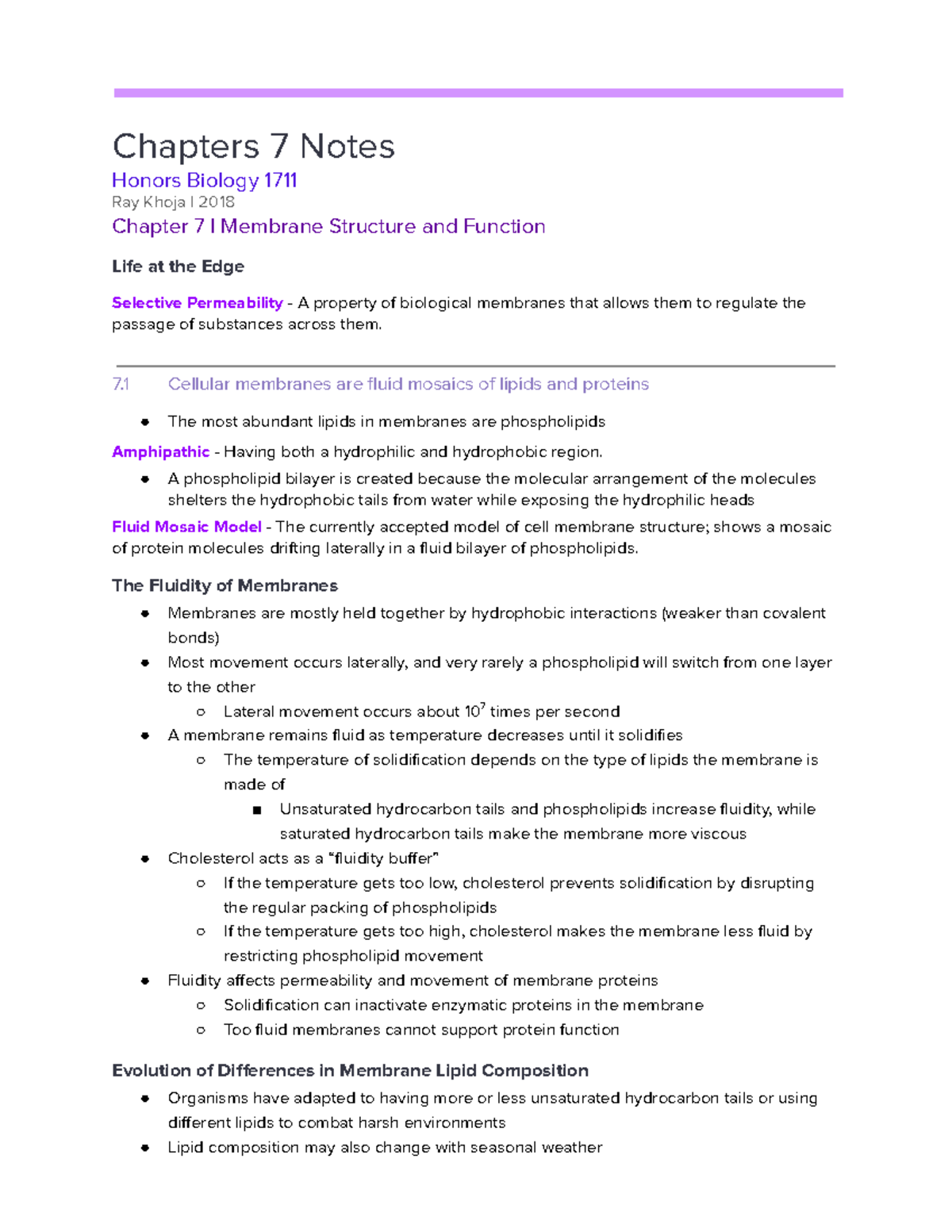 Chapter 7 - Membrane Structure and Function - Chapters 7 Notes Honors ...