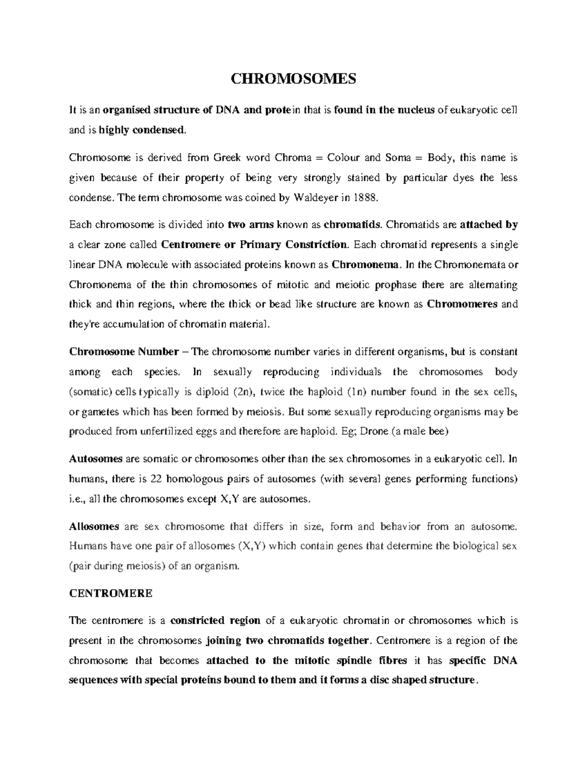 Chromosomes - lecture on chromosome structure and function ...