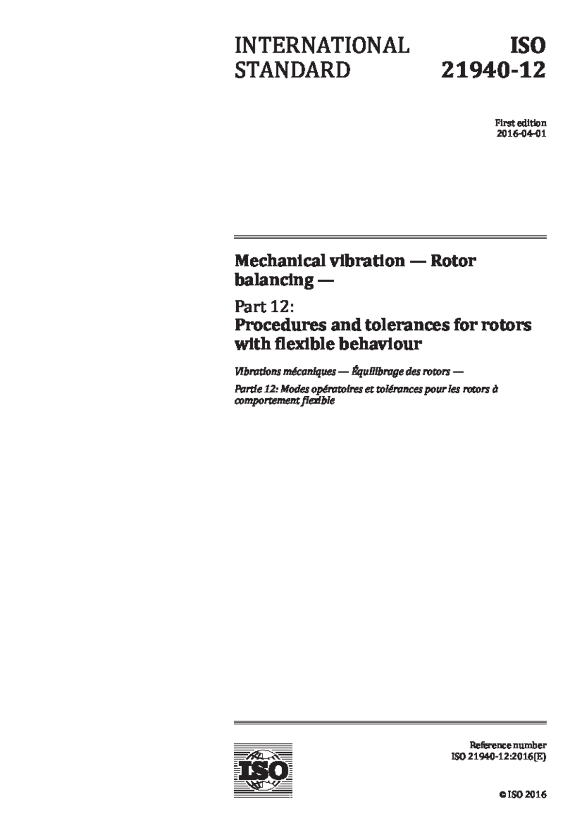 ISO 21940 12 2016 - © I S O 2 0 1 6 M e c h a n i c a l vi b ra ti o n ...