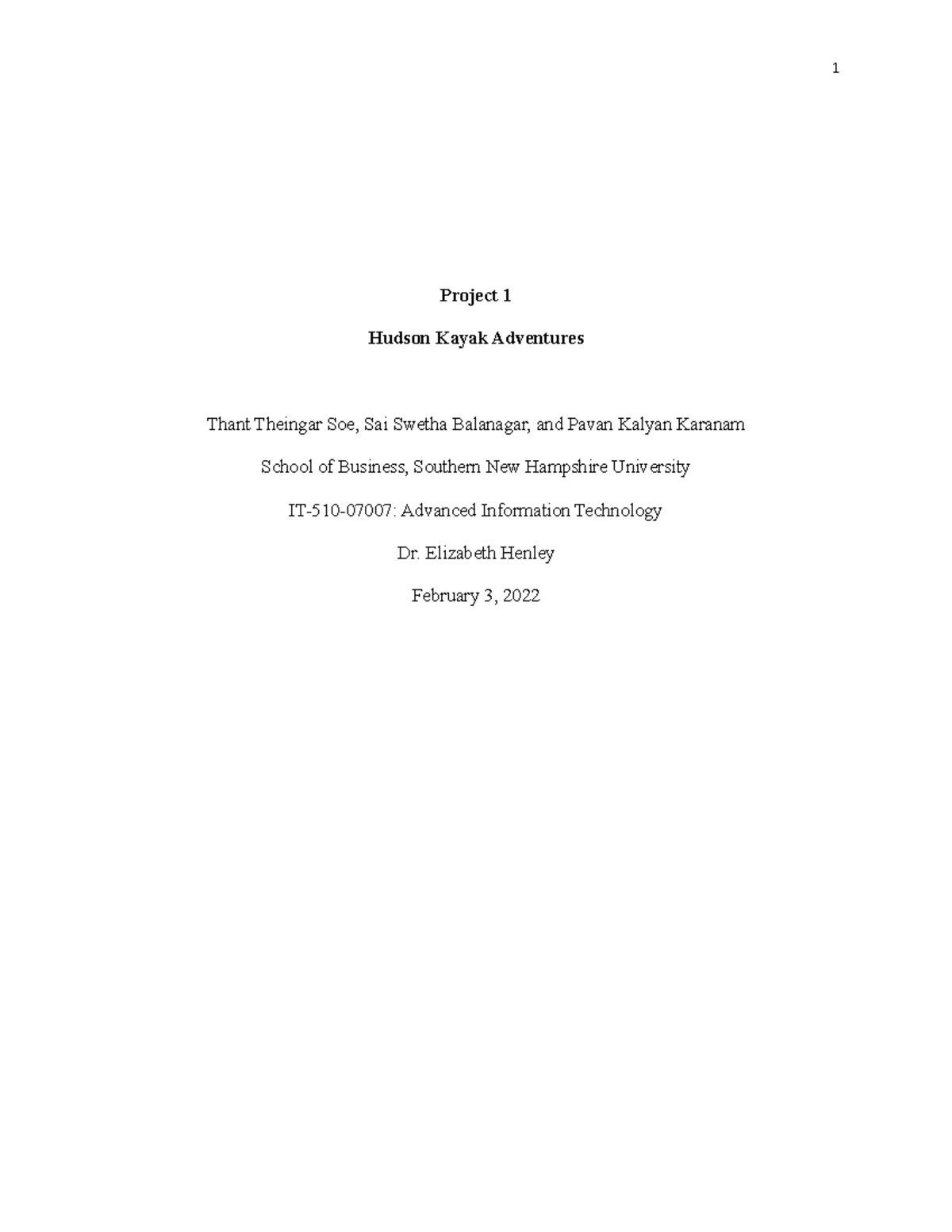 HKA Project 1 - Project 1 Hudson Kayak Adventures Thant Theingar Soe ...