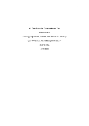 4-1 Case Scenario- Communication Plan QSO 340 - Stakeholders and team ...