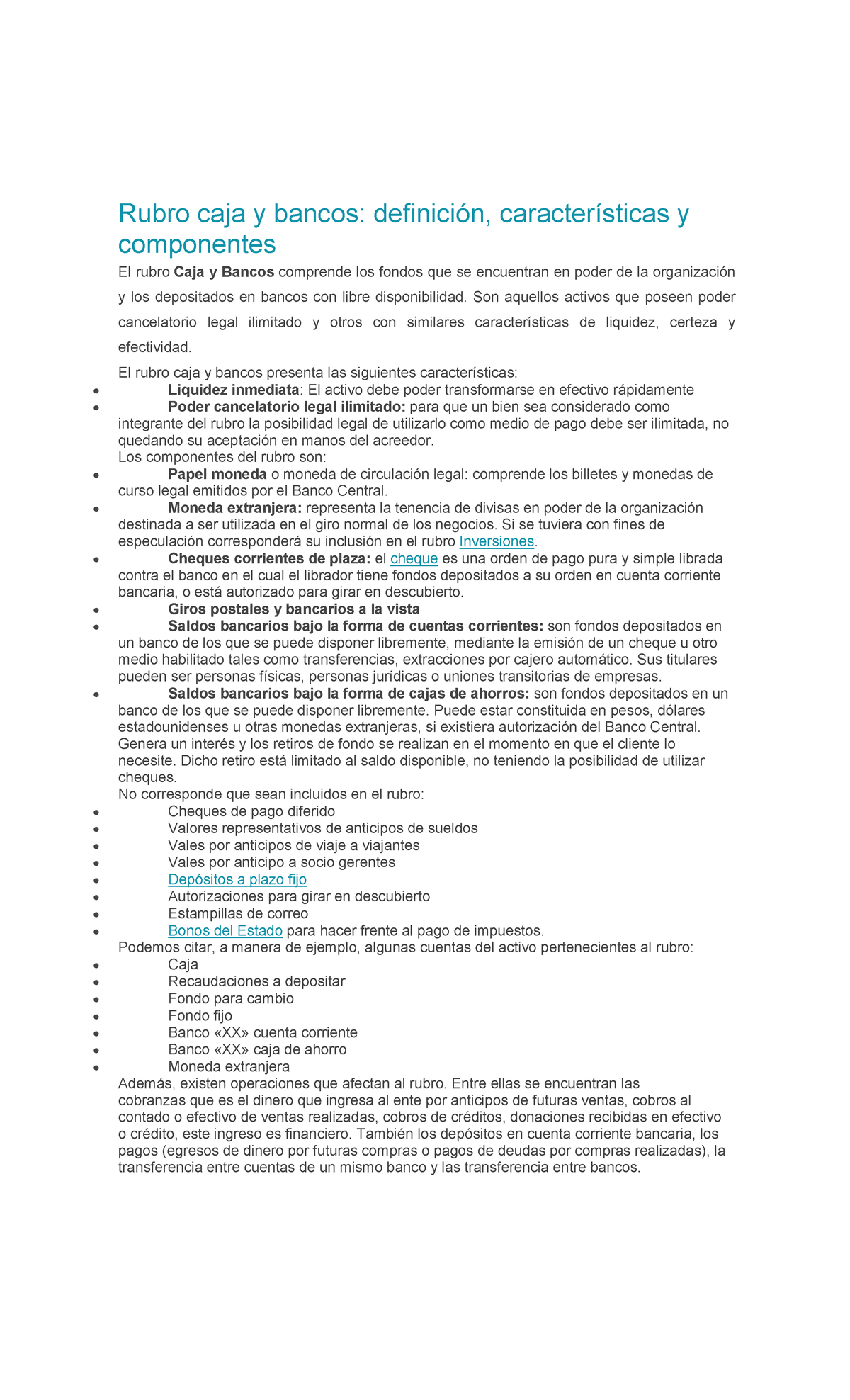 CAJA Y Bancos - Rubro caja y bancos: definición, características y ...