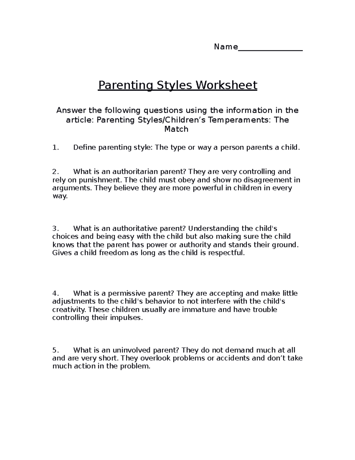 Parenting Styles Wks ...