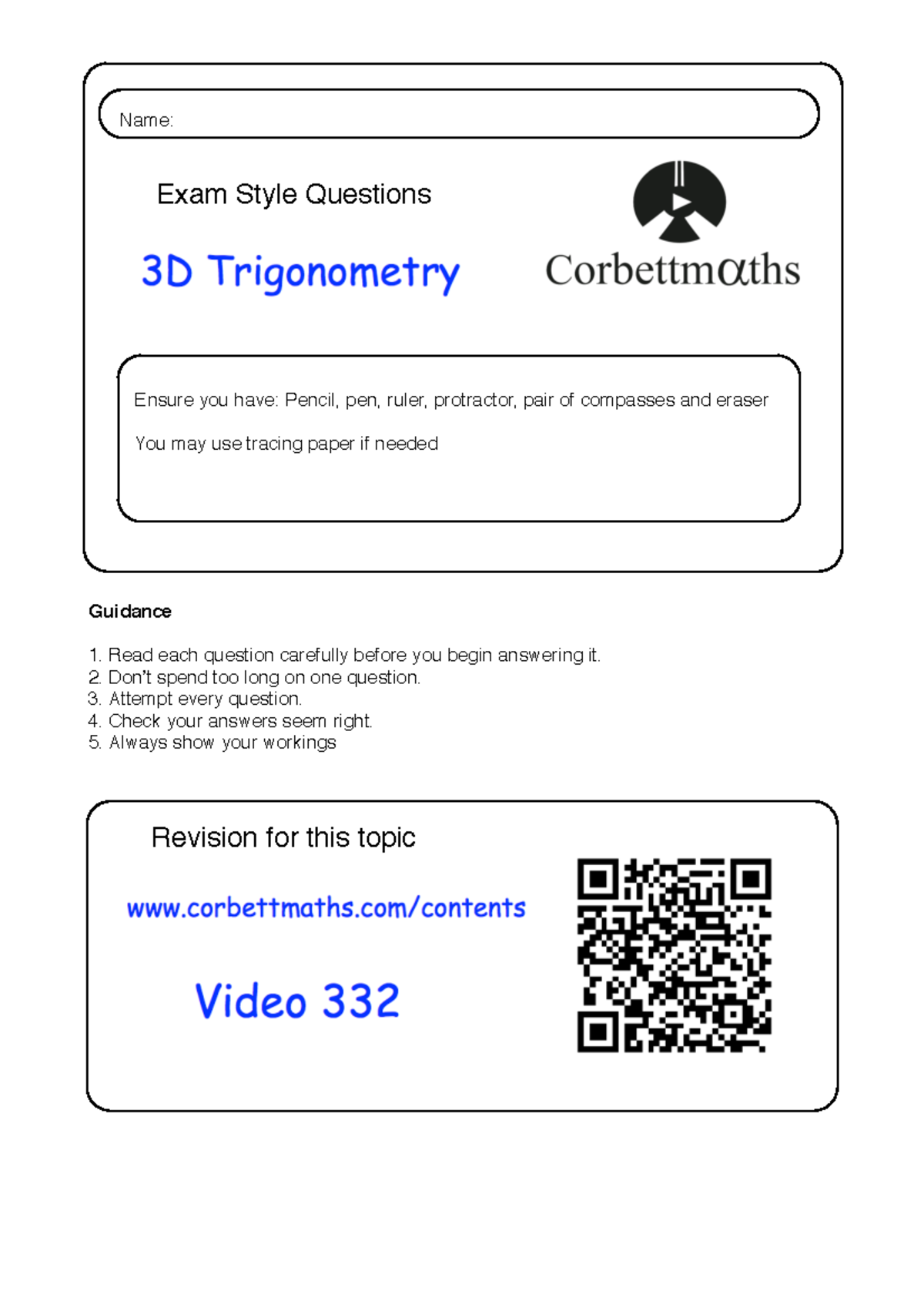 3d-trig-pdf - GCSE Practice GRade 9 Pearson Edexcel Gcse - Name: Exam ...