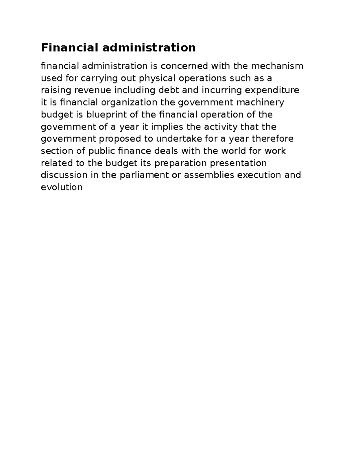 Financial administration from the public finance it is a mechanism for ...