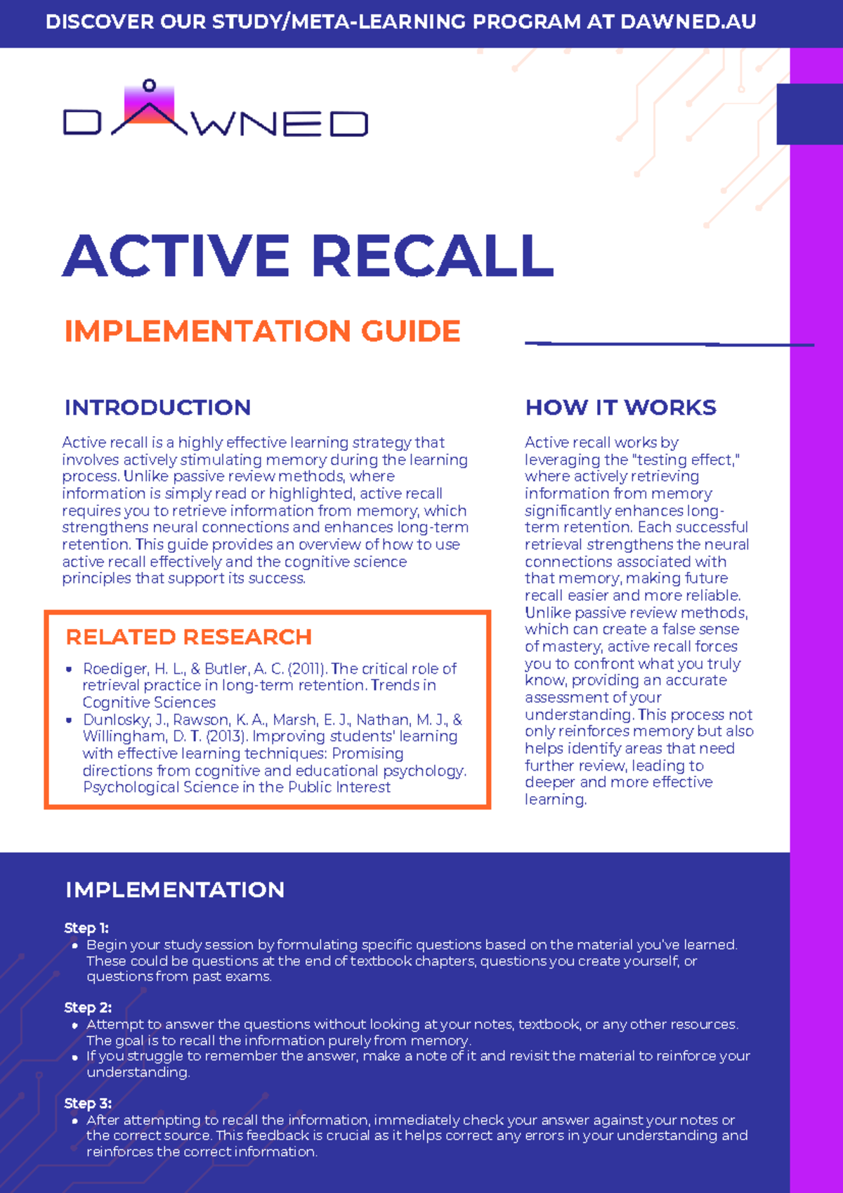 Active Recall - IMPLEMENTATION GUIDE ACTIVE RECALL INTRODUCTION Active ...