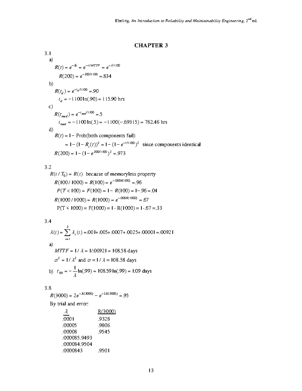 CHAP3 - solutions - Ebeling, An Introduction to Reliability and ...