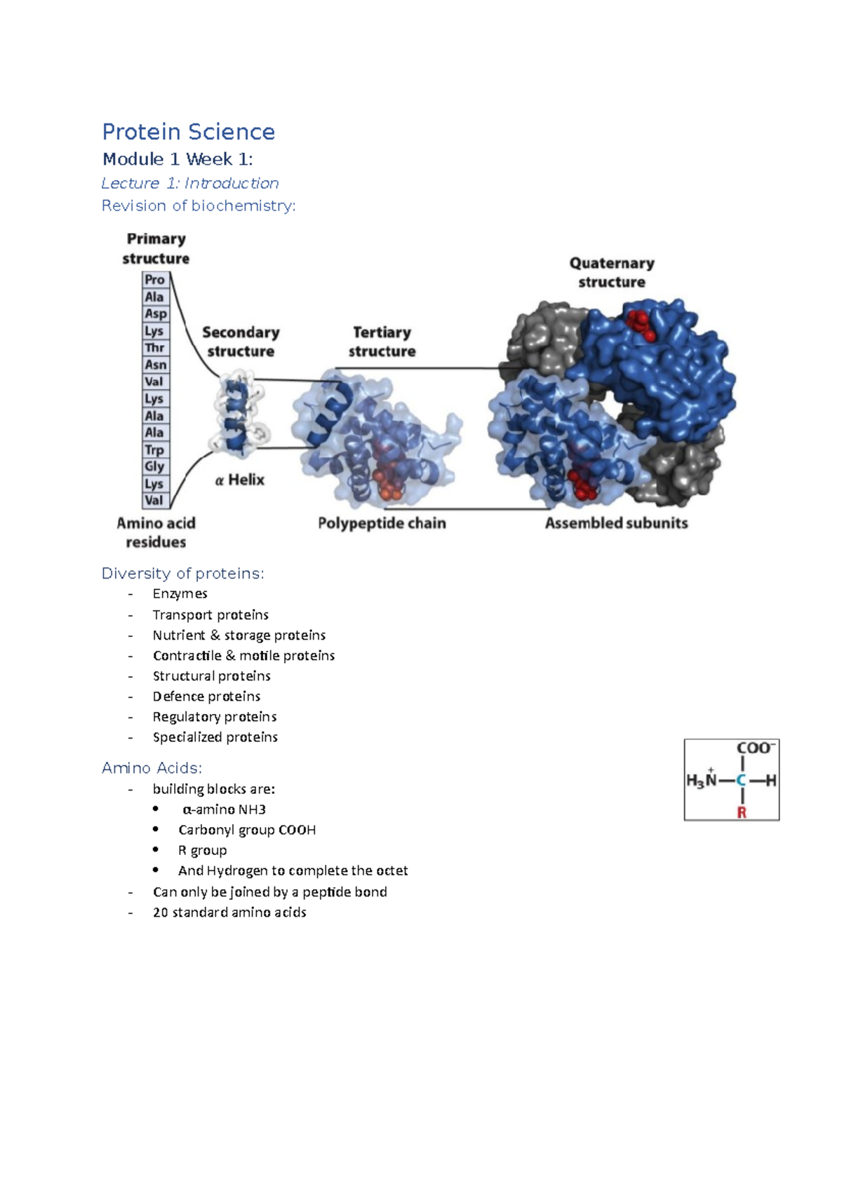 Protein Science Module 1, Lecture 1 - Protein Science Module 1 Week 1 ...