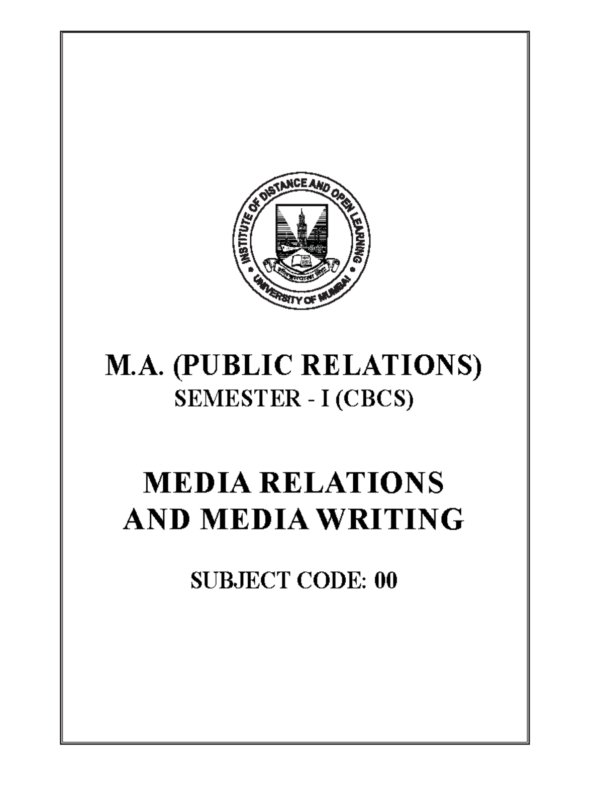 MA Media Relations and Media Writing - M. (PUBLIC RELATIONS) SEMESTER ...