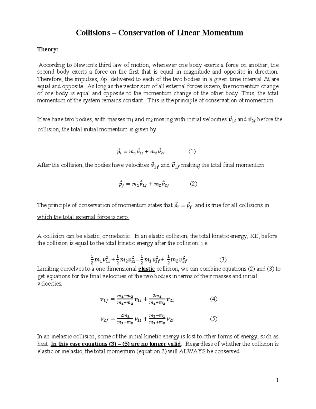 Collisions Lab Instructions 111320 - Collisions – Conservation of ...
