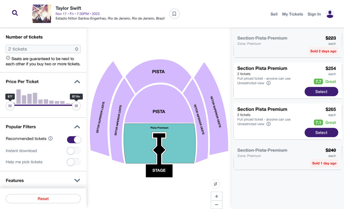 Taylor Swift Eras Tour - STAGE Pista Premium SETOR INFERIOR LESTE SETOR ...