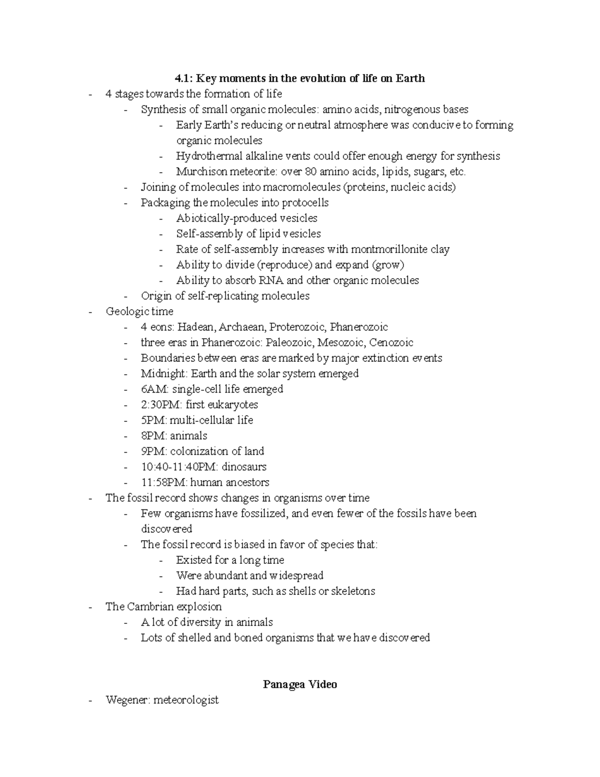 Module 4 Notes (Evolution and First life) - 4: Key moments in the ...