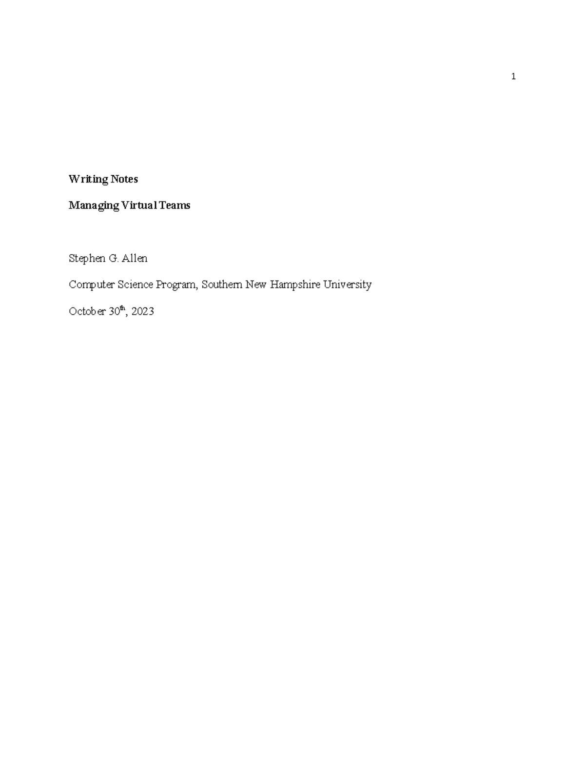 Writing Notes 1 - 1 Writing Notes Managing Virtual Teams Stephen G ...