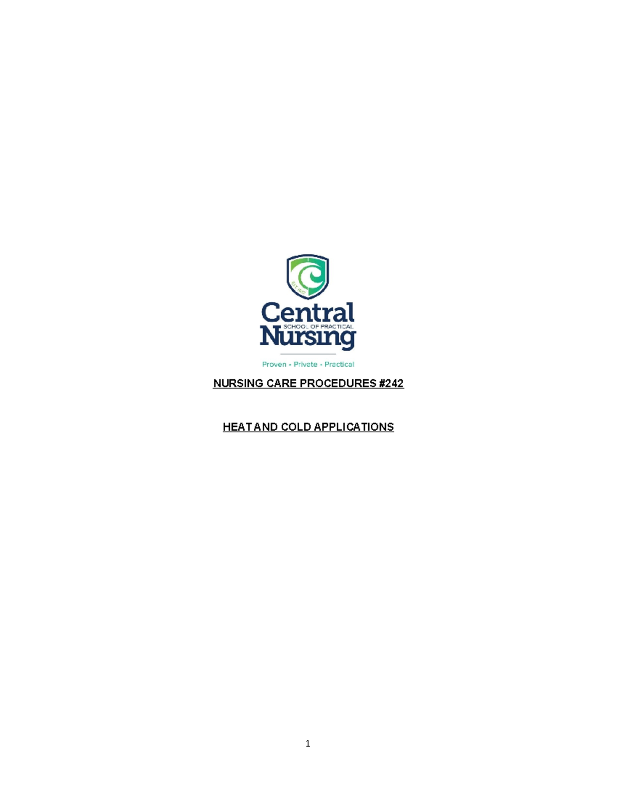 Unit 3 Heat and Cold Packet - NURSING CARE PROCEDURES # HEAT AND COLD ...