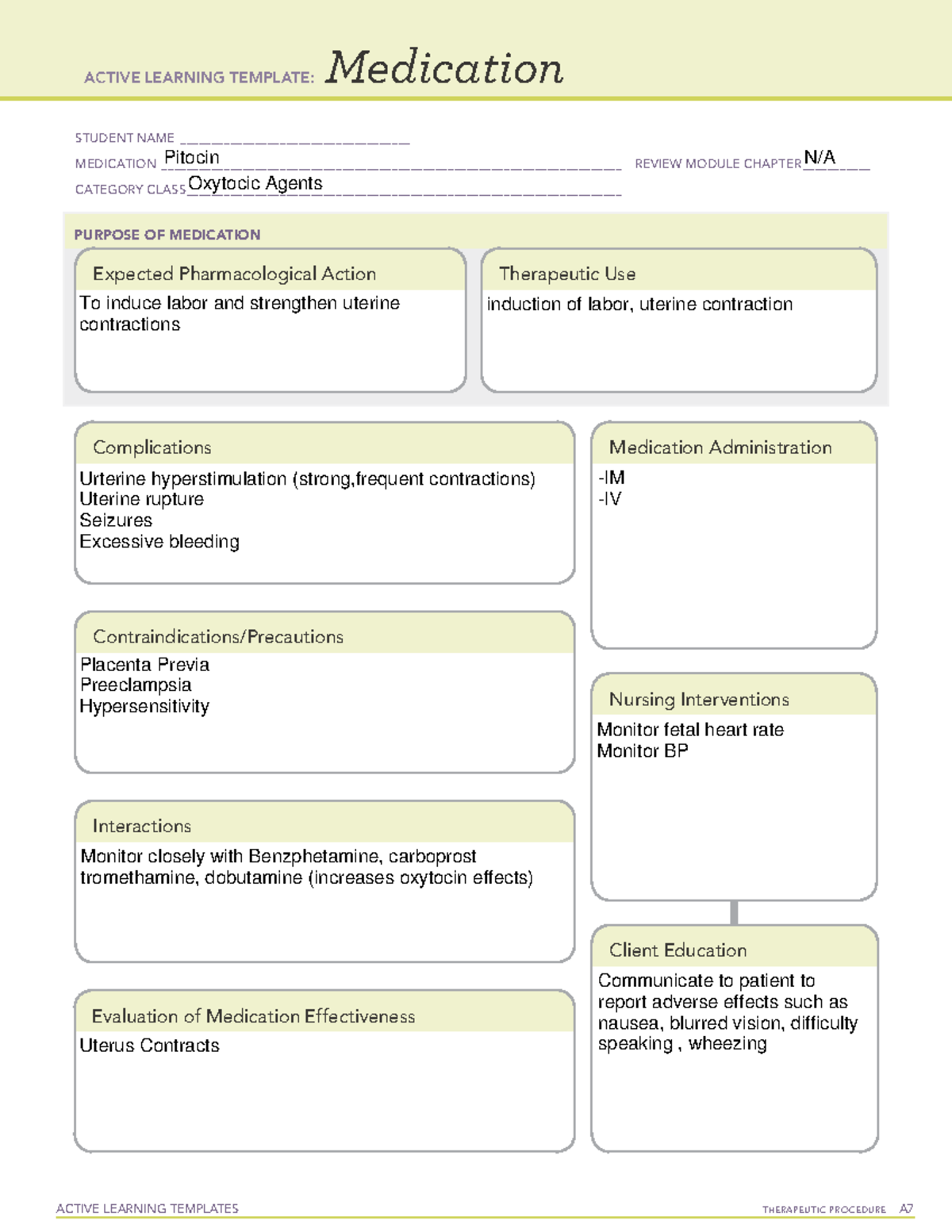 Pitocin - ACTIVE LEARNING TEMPLATE - ACTIVE LEARNING TEMPLATES ...