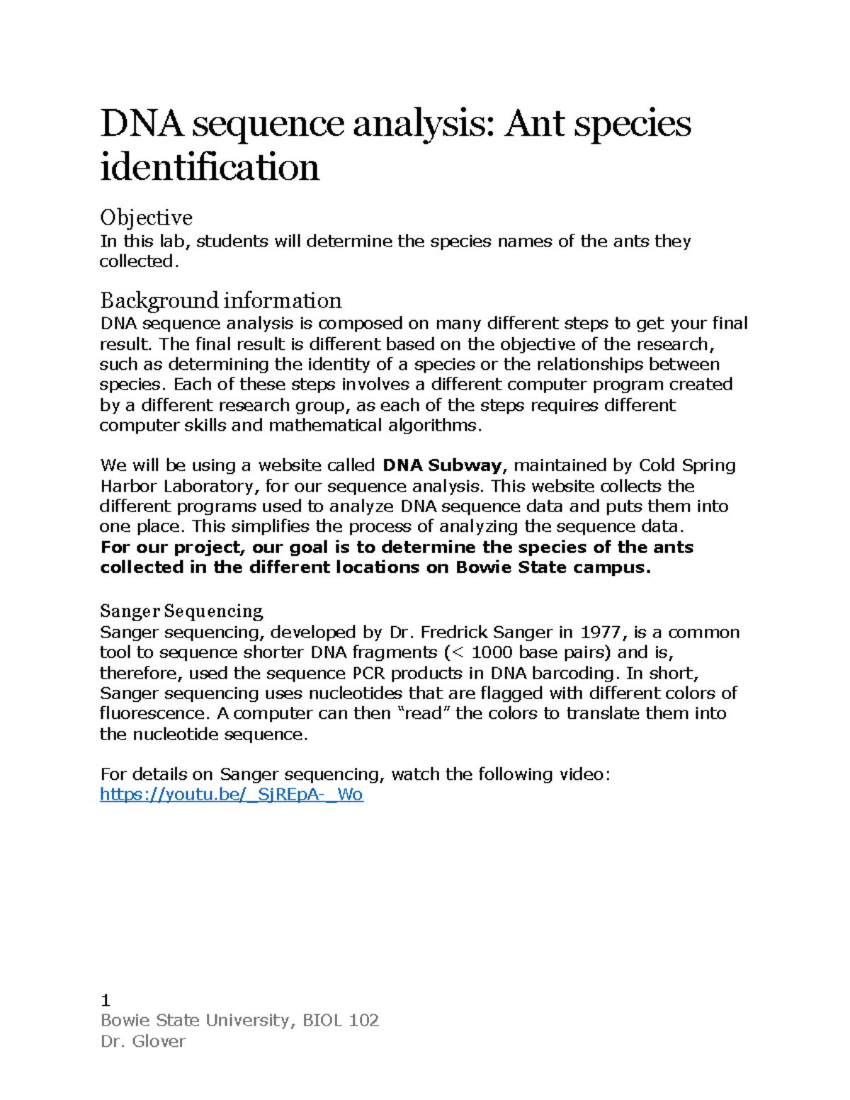 DNA sequence analysis - practice - DNA sequence analysis: Ant species ...