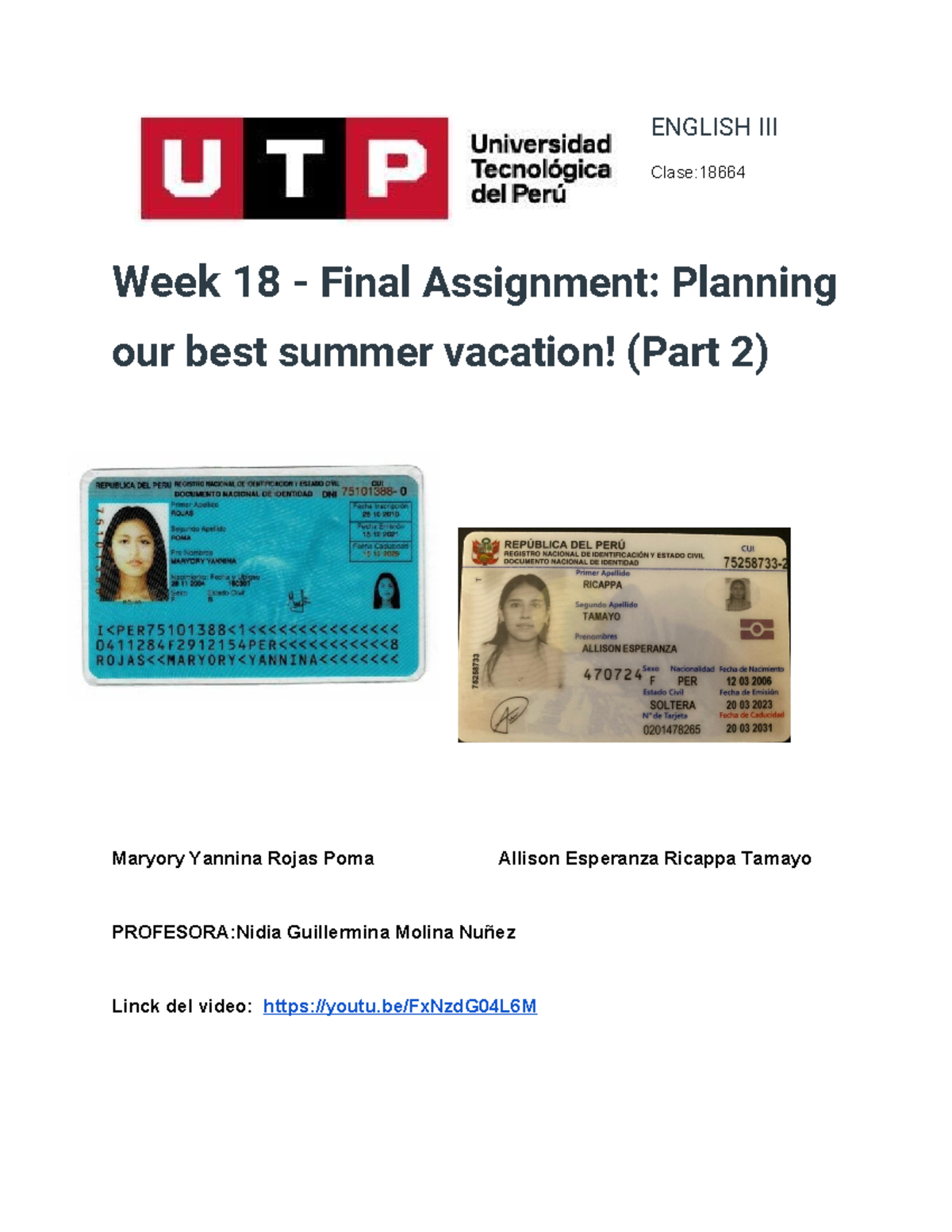 (AC-S18) Week 18 - Final Assignment Planning our best summer vacation (Part 2) - Ingles III ...