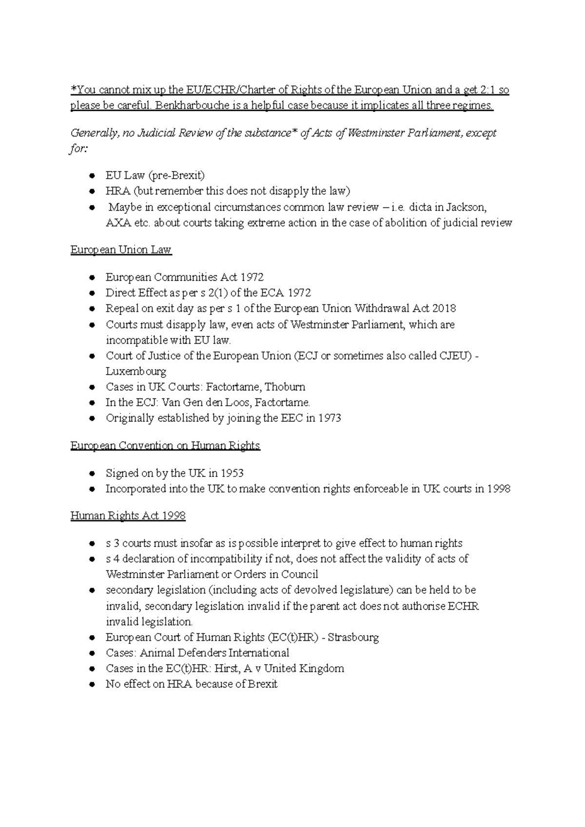 Cheat sheet echr - Summary Constitutional and Administrative Law - You ...