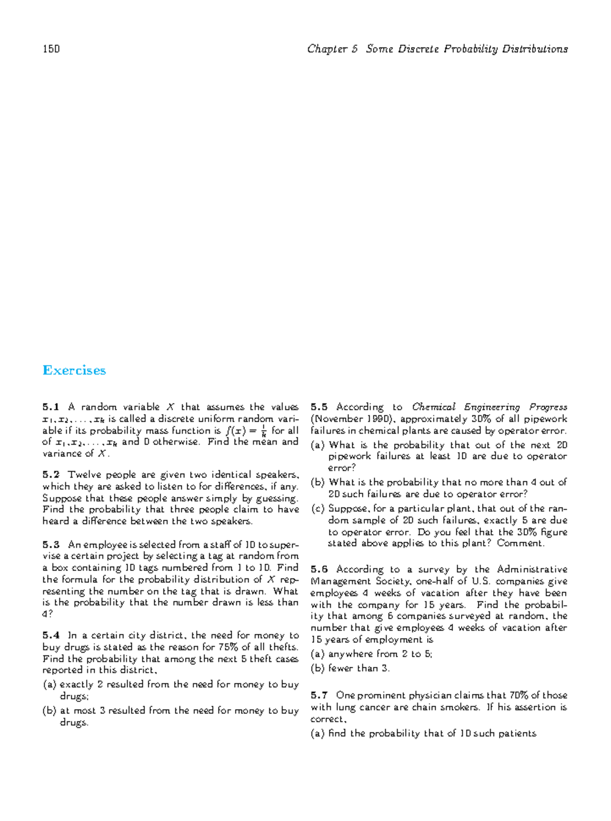 Exercises - Ch 5 - Some Discrete Probability - 150 Chapter 5 Some ...