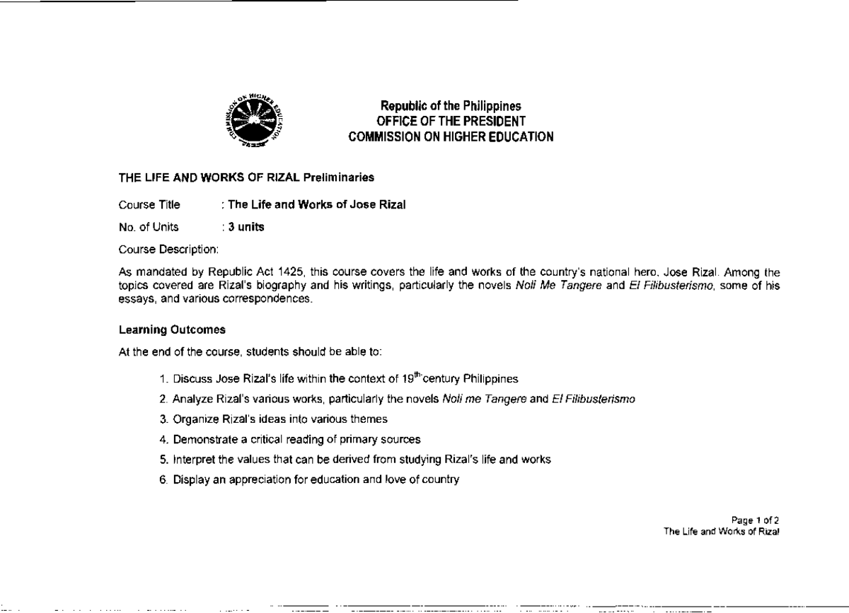 The Life and Works of Jose Rizal - Principles of Motor Control - Studocu