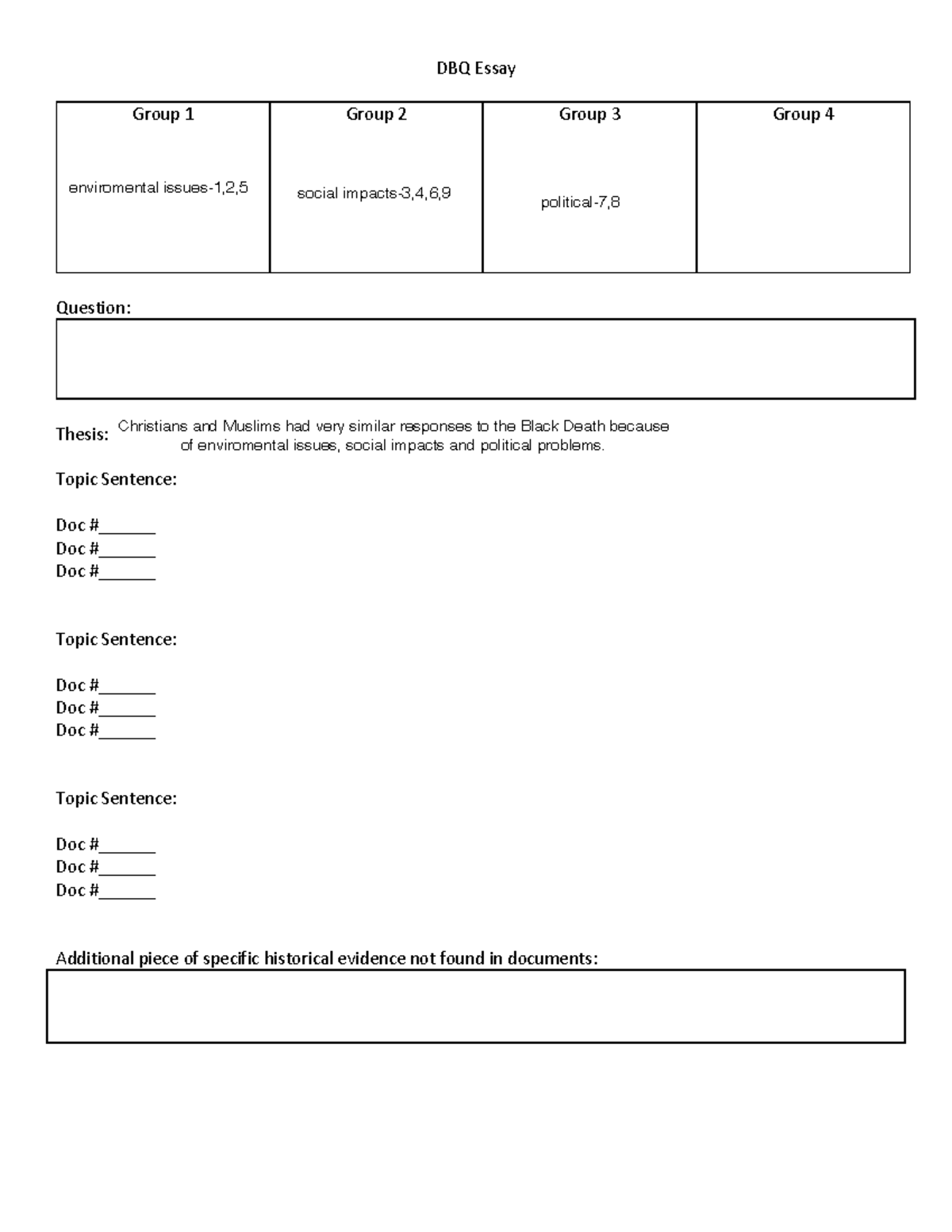 DBQ Template - n/a - DBQ Essay Group 1 Group 2 Group 3 Group 4 Question ...