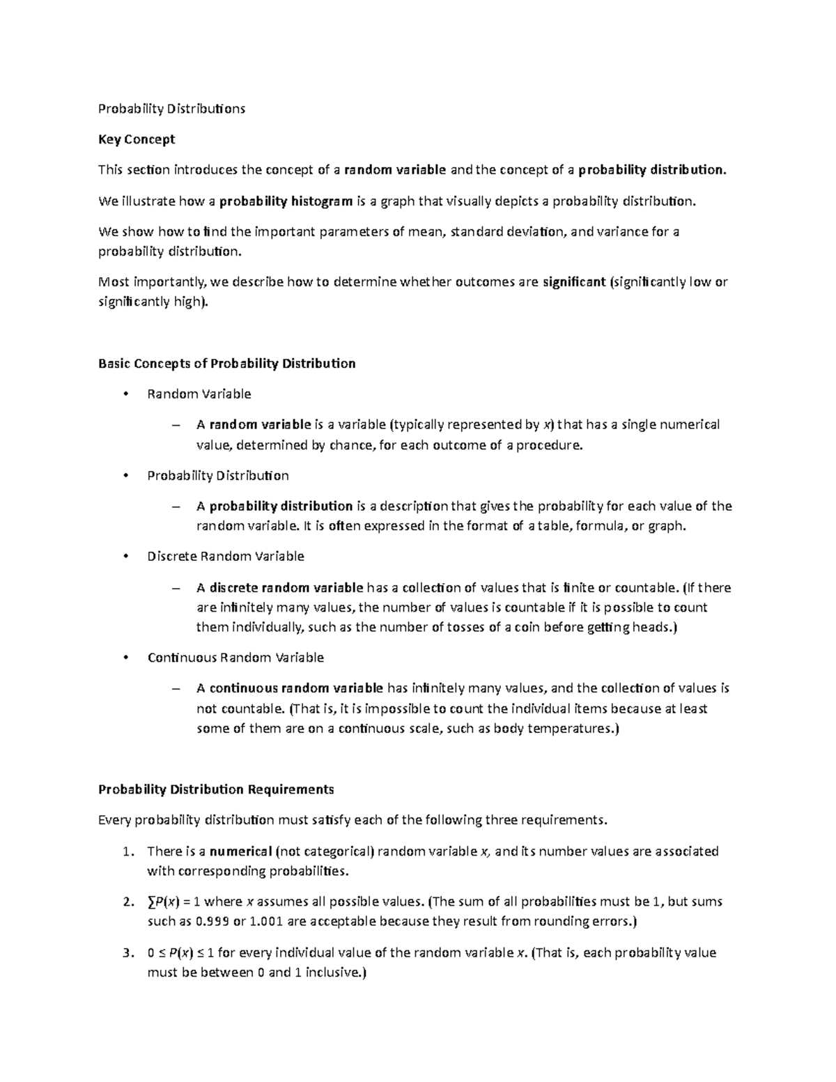 Lecture Notes 5 - Probability Distributions Key Concept This section ...