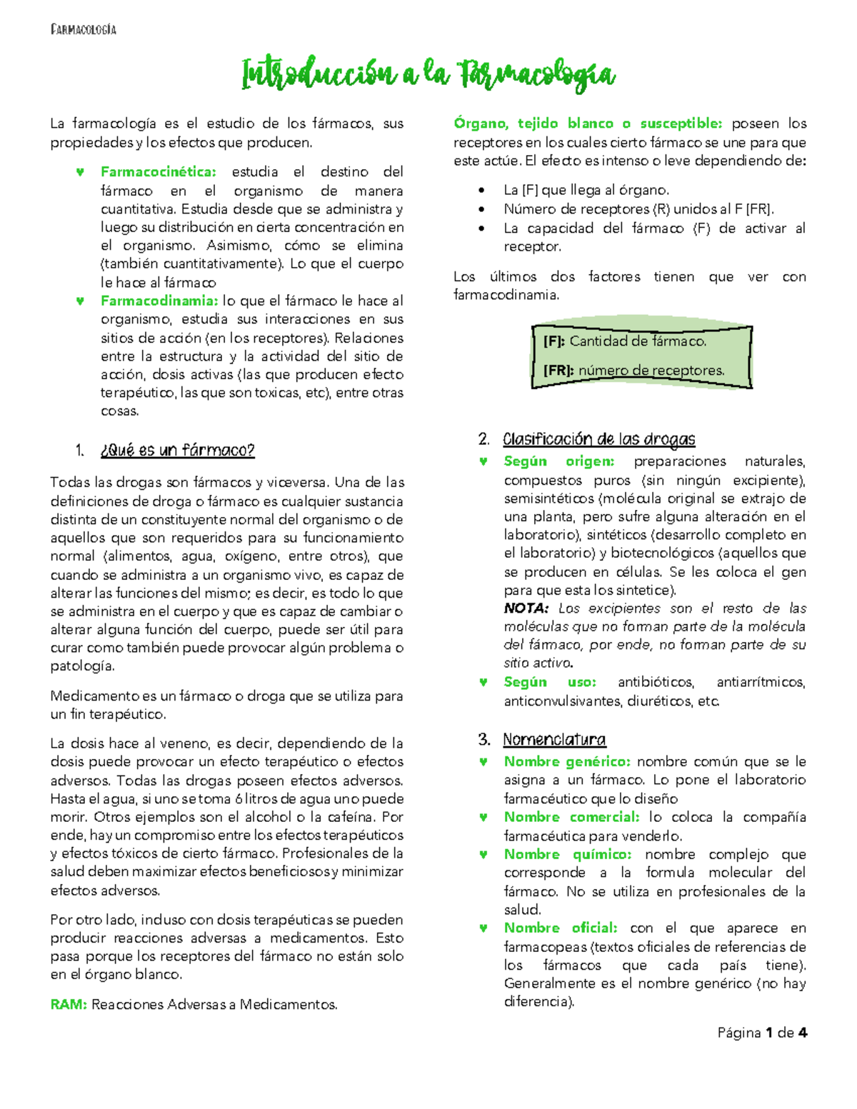 Introducción a la Farmacología (apunte) - La farmacologÌa es el estudio de los f·rmacos, sus ...