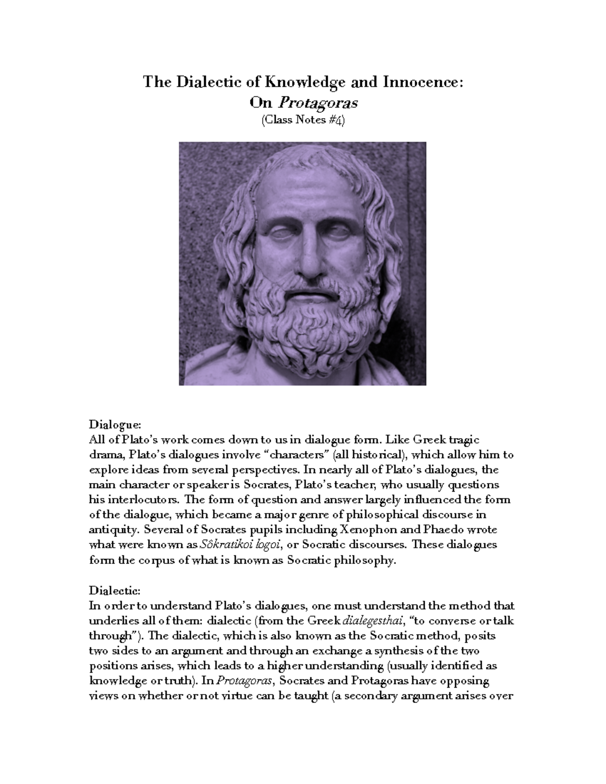 Protagoras (Class Notes #4) - Like Greek tragic drama, Plato’s ...
