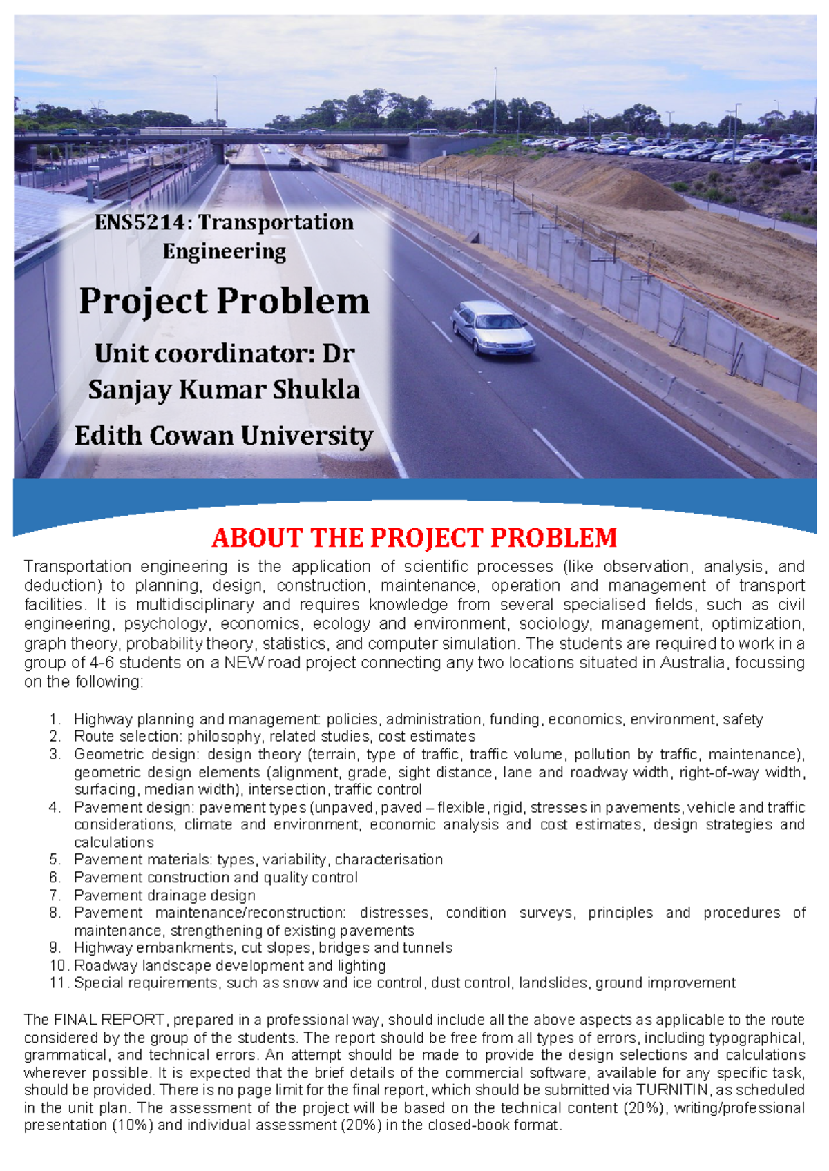 Project problem 2 March 2023 - ENS5214: Transportation Engineering ...