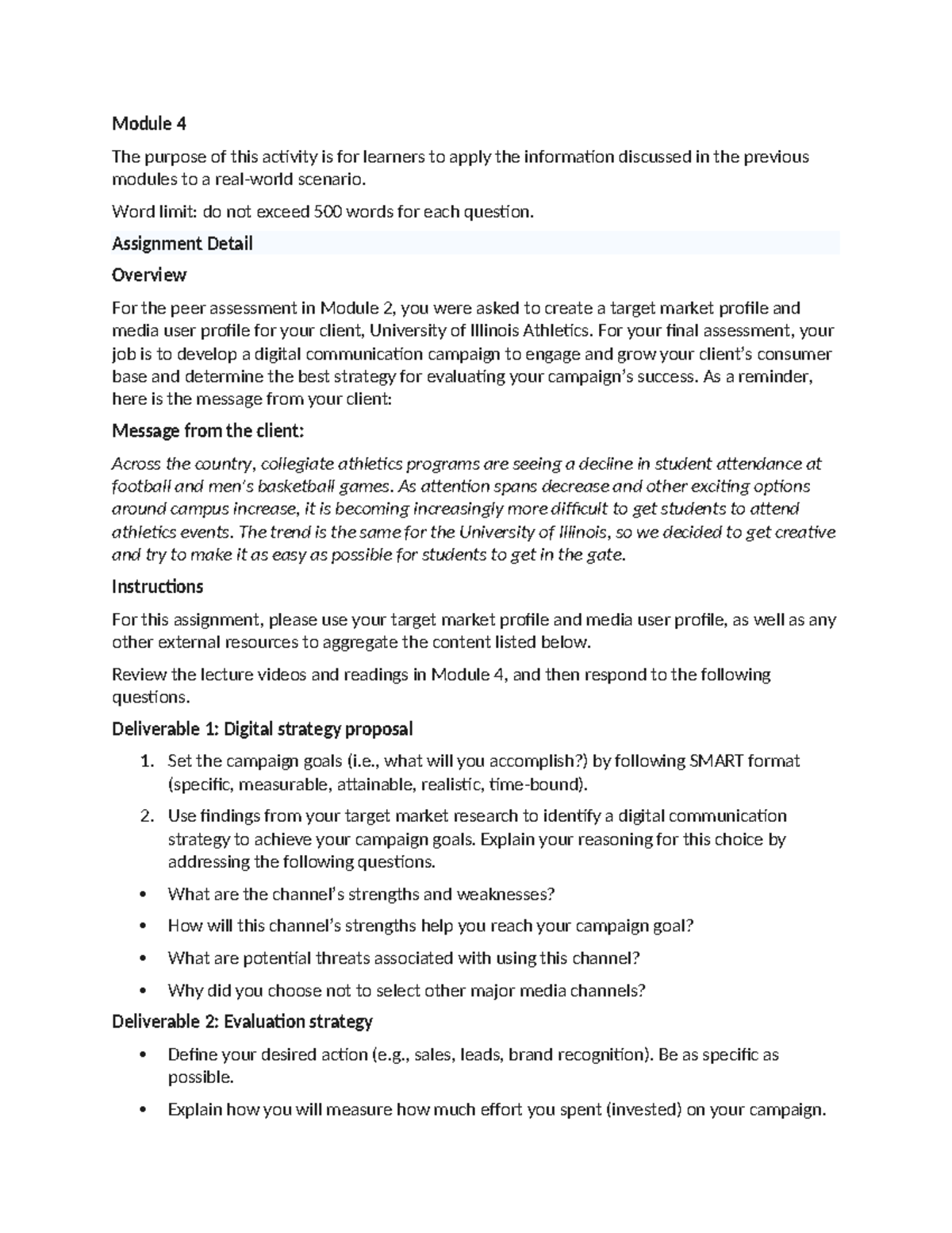 Course 6 Module 4 Exercise - Module 4 The purpose of this activity is for learners to apply the ...