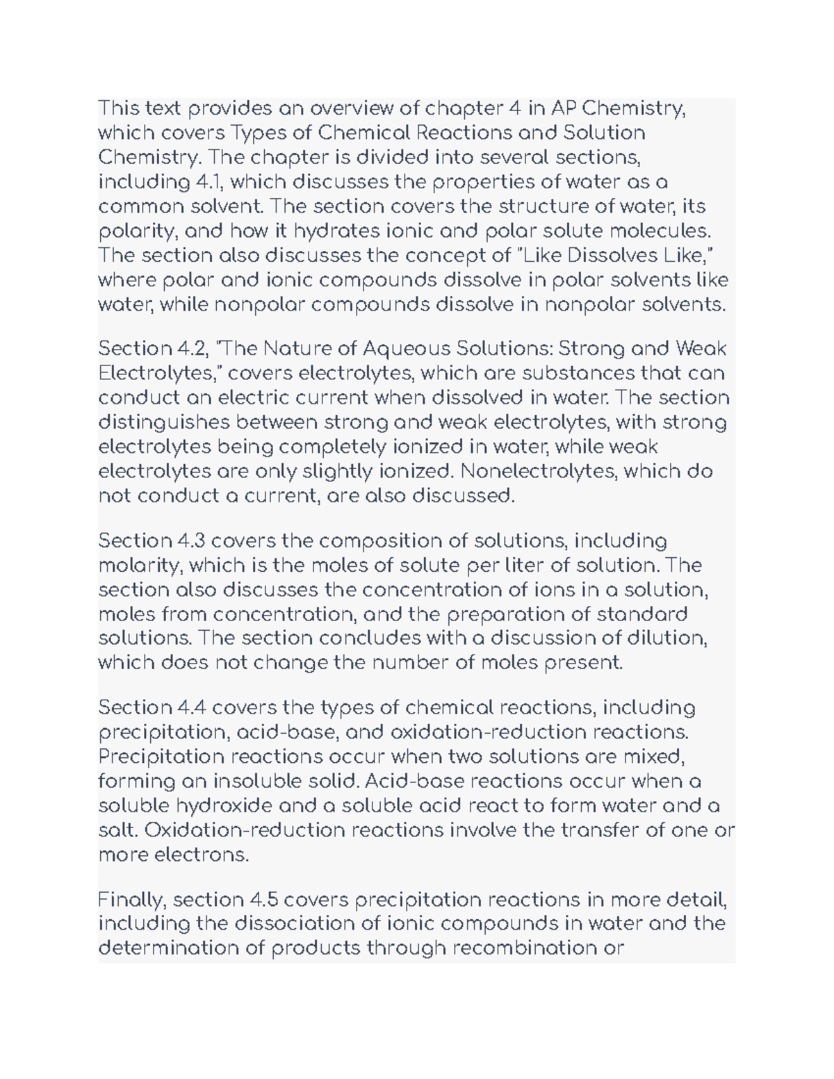 Chapter 4 Types of Chemical Reactions - This text provides an overview ...