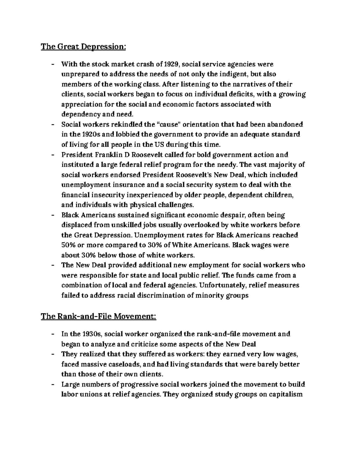 Intro to Social Work: The Great Depression - SW 2000 - LSU - Studocu