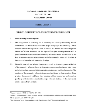 Customay law notes 2020 -2021 abridged - BASOTHO CUSTOMARY LAW L 1303 ...