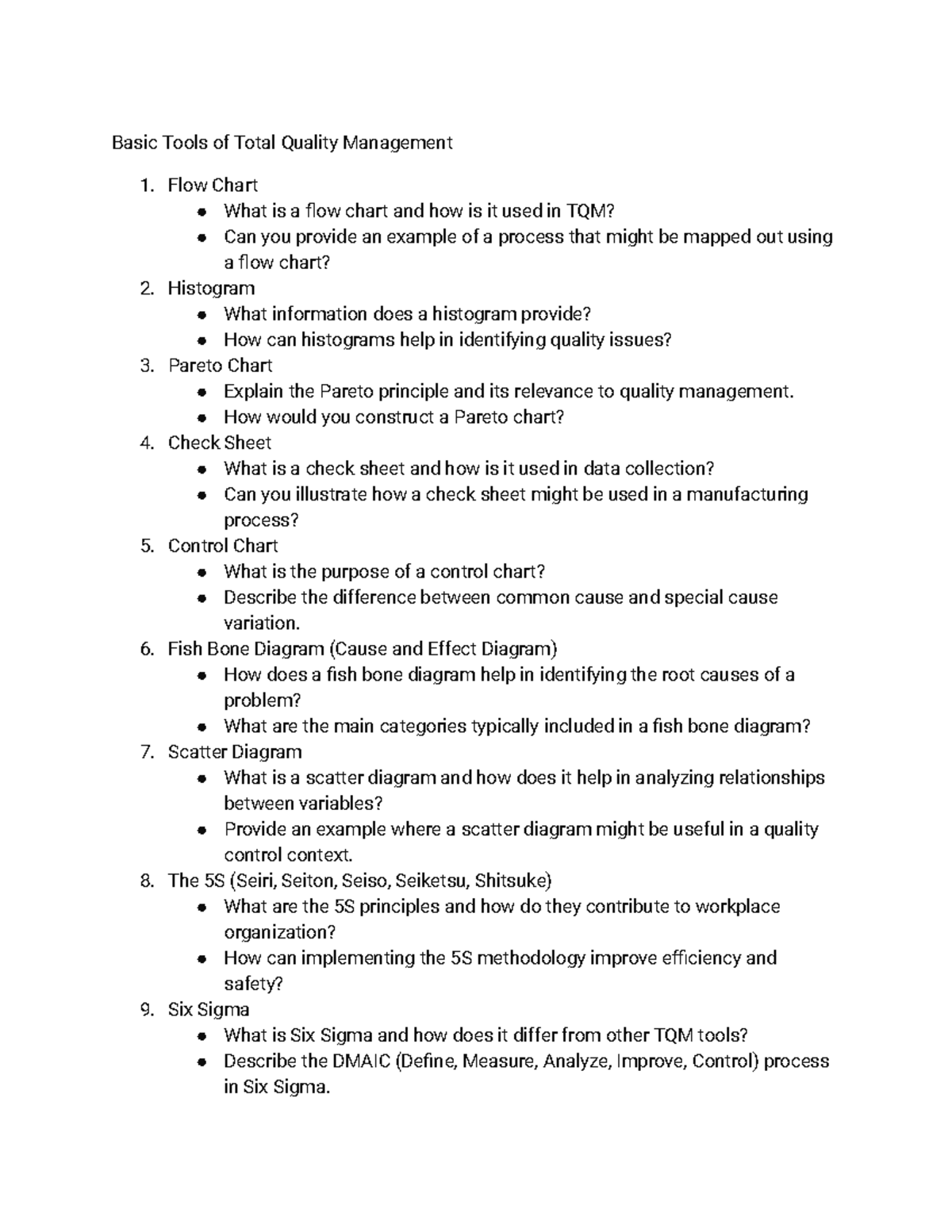 TQM Study Guide - Basic Tools of Total Quality Management 1. Flow Chart ...