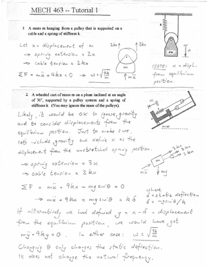 Module 6 Tutorial Solution - MECH 463 Tutorial 6 Question 1 A pendulum in the form of a uniform ...