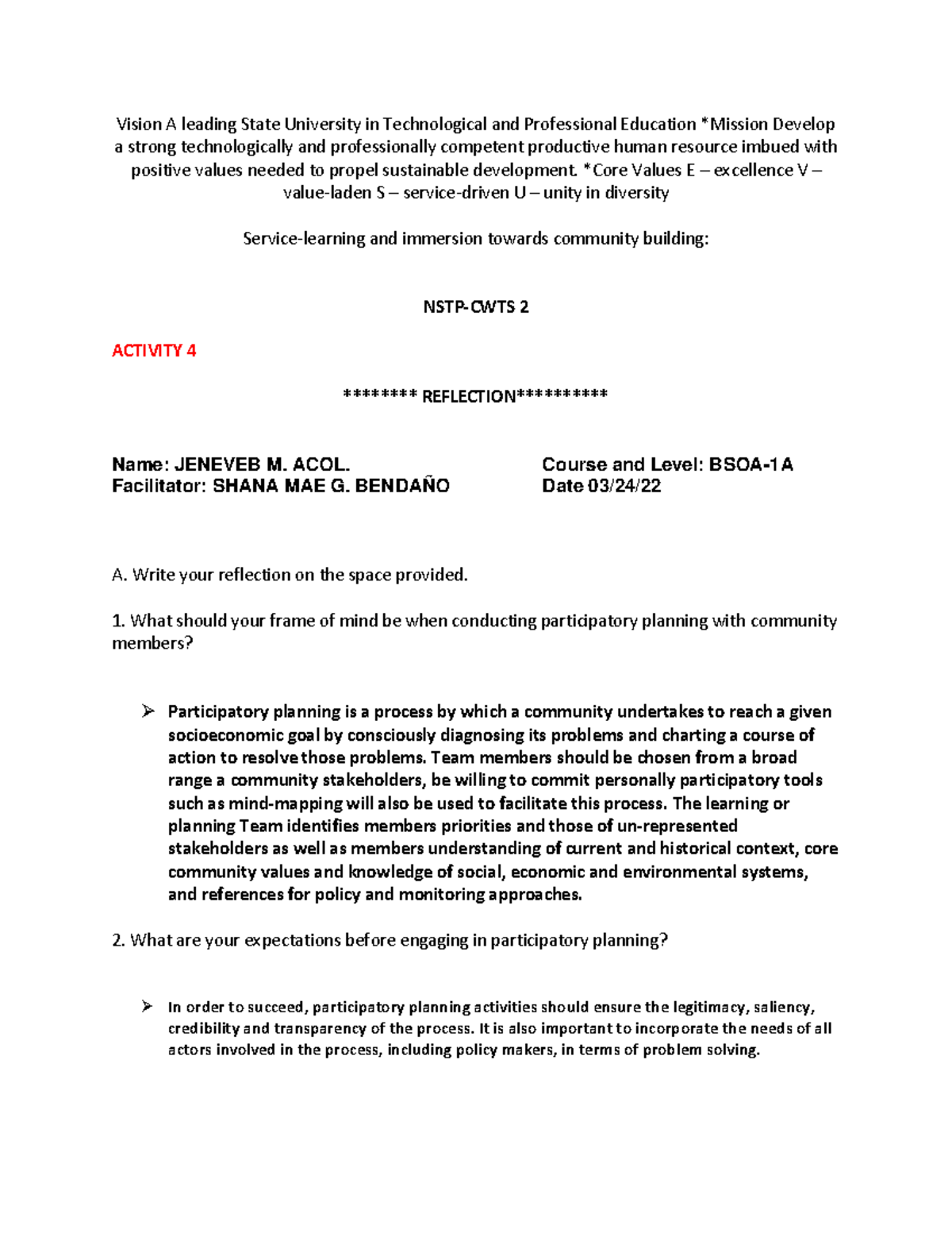 Jeneveb M. ACOL BSOA-1A NSTP-CWTS Lesson 4 - National Service Training ...