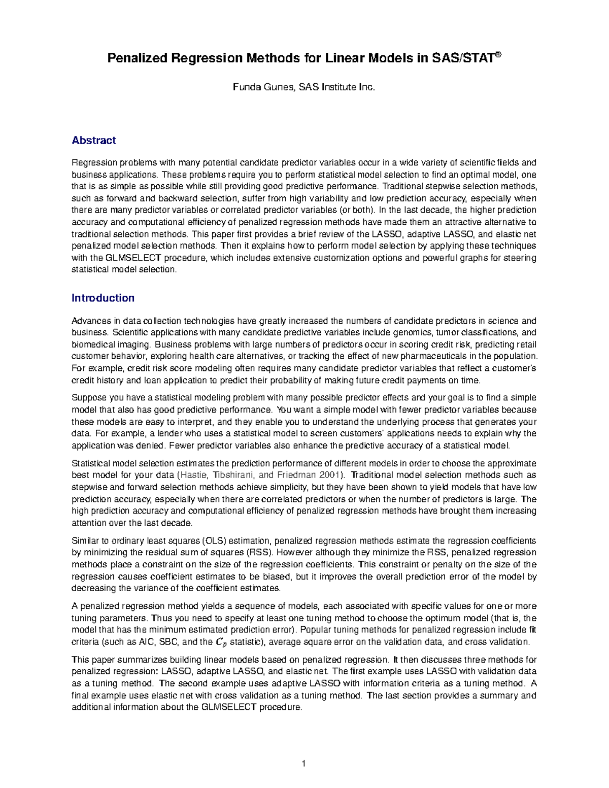 Penalized Regression Linear Models Paper 2 Penalized Regression Methods For Linear Models In